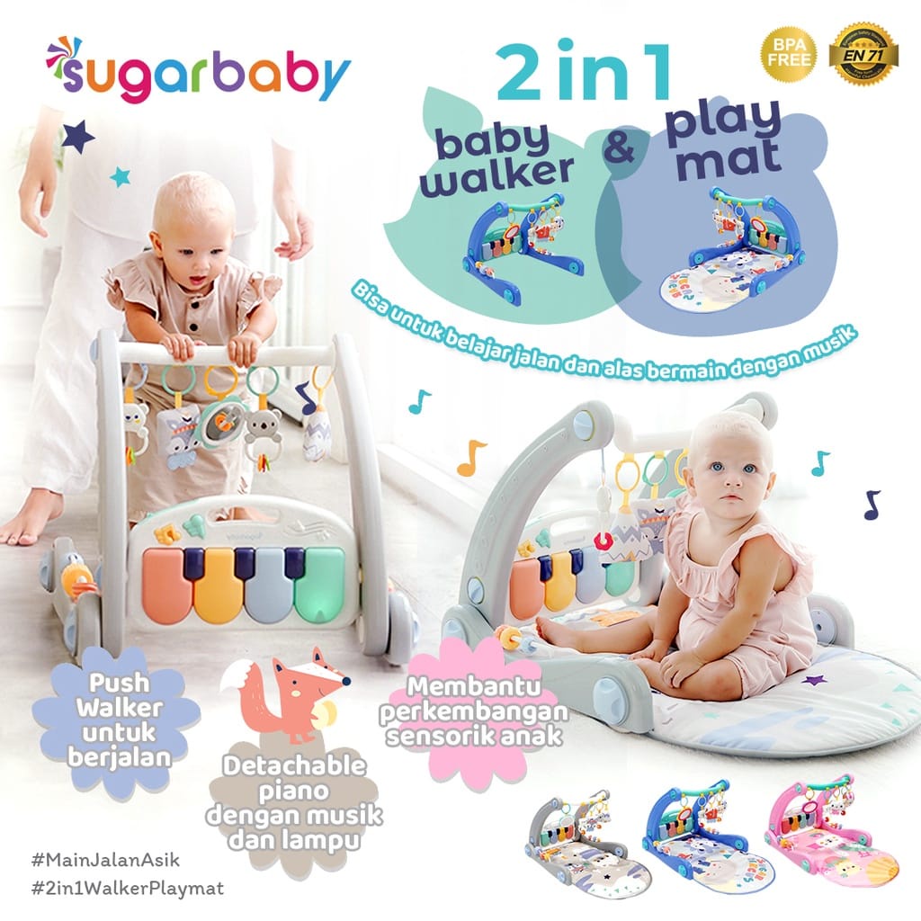 Jual Sugar Baby 2in1 Walker & Playmat / Push Walker / Playgym / Mainan ...