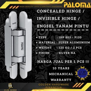 Jual PALOMA IHP 803 CONCEALED INVISIBLE HINGE ENGSEL TANAM PINTU SILVER ...