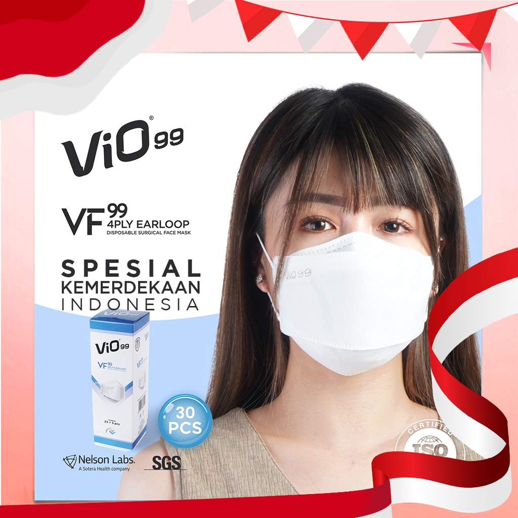 Jual Vio VF99 Mask '30S 4 Ply Earloop White real masker medis filtrasi ...