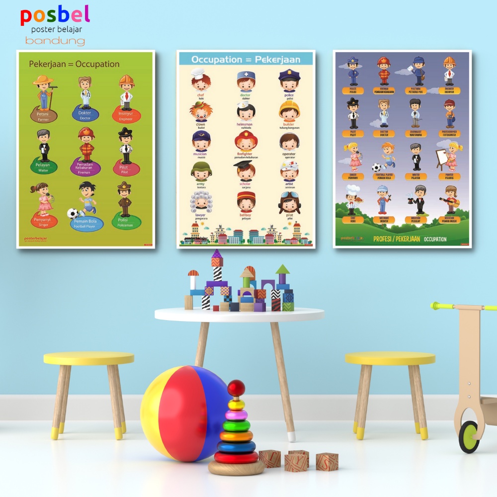 Jual Poster Gambar Edukasi beragam Profesi untuk Belajar Anak Balita ...