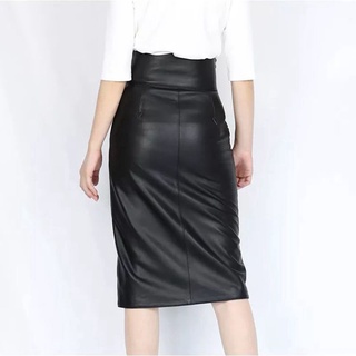 Jual Rok Wanita Kulit Maxi High Waist Rok Panjang Span Belahan Split ...