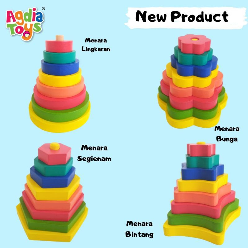 Jual Menara Donat Lingkaran Bunga Bintang Segienam Mainan kayu SNI ...