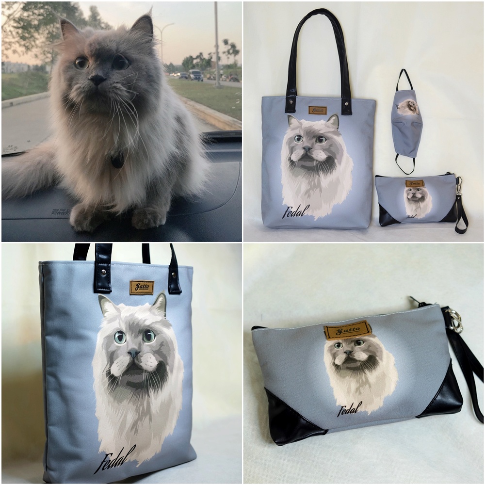 Jual Tote Bag Gatto Custom / Tote Bag Gambar Kucing Sendiri / Gatto ...