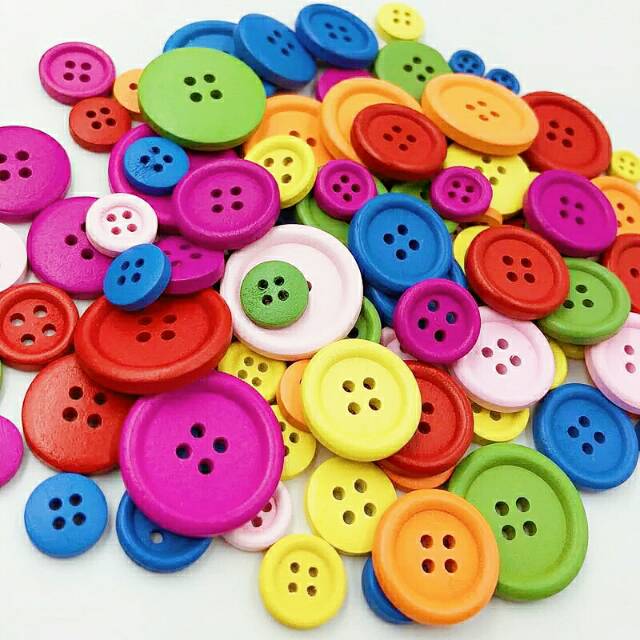 Jual wooden colorful buttons / kancing kayu warna (sensory play / color ...