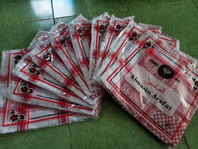 SORBAN ASLI SAUDI Surban Imamah Arab Almas Arafat Shemagh Merah Hitam ...