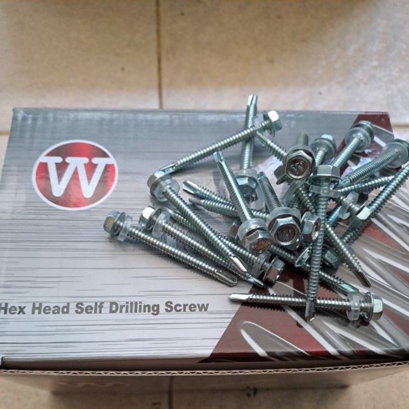 Jual baut drilling 12x50 merk W, 1 kotak isi 350pcs baut galvalum, baut ...