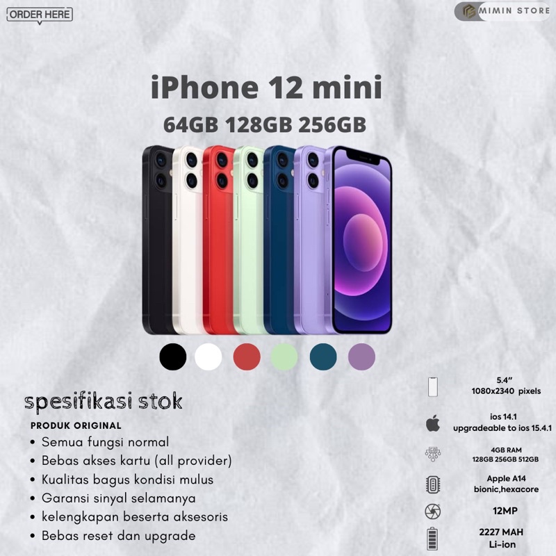 iPhone 12 Mini 64GB/128GB/256GB Fullset Second Normal Mulus 100% Original-Mimin Store