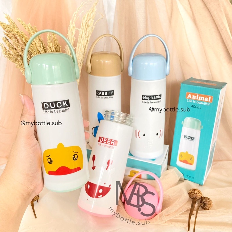 Jual Botol Kaca Animal Walkman Tali Karet Pegangan Termos Travel Themos ...