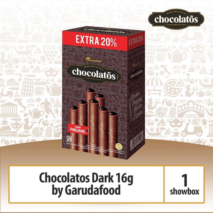 Jual WAFER ROLL CHOCOLATOS DARK CHOCOLATE BOX ISI 20 @ 16GR | Shopee ...