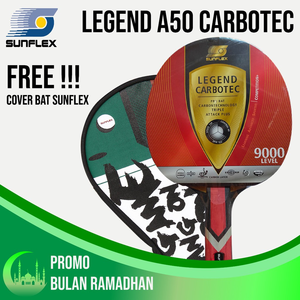 Jual Kayu Bat Pingpong Tenis Meja Sunflex Legend A50 Carbotec Carbon 9000 2.4mm Free Cover ...