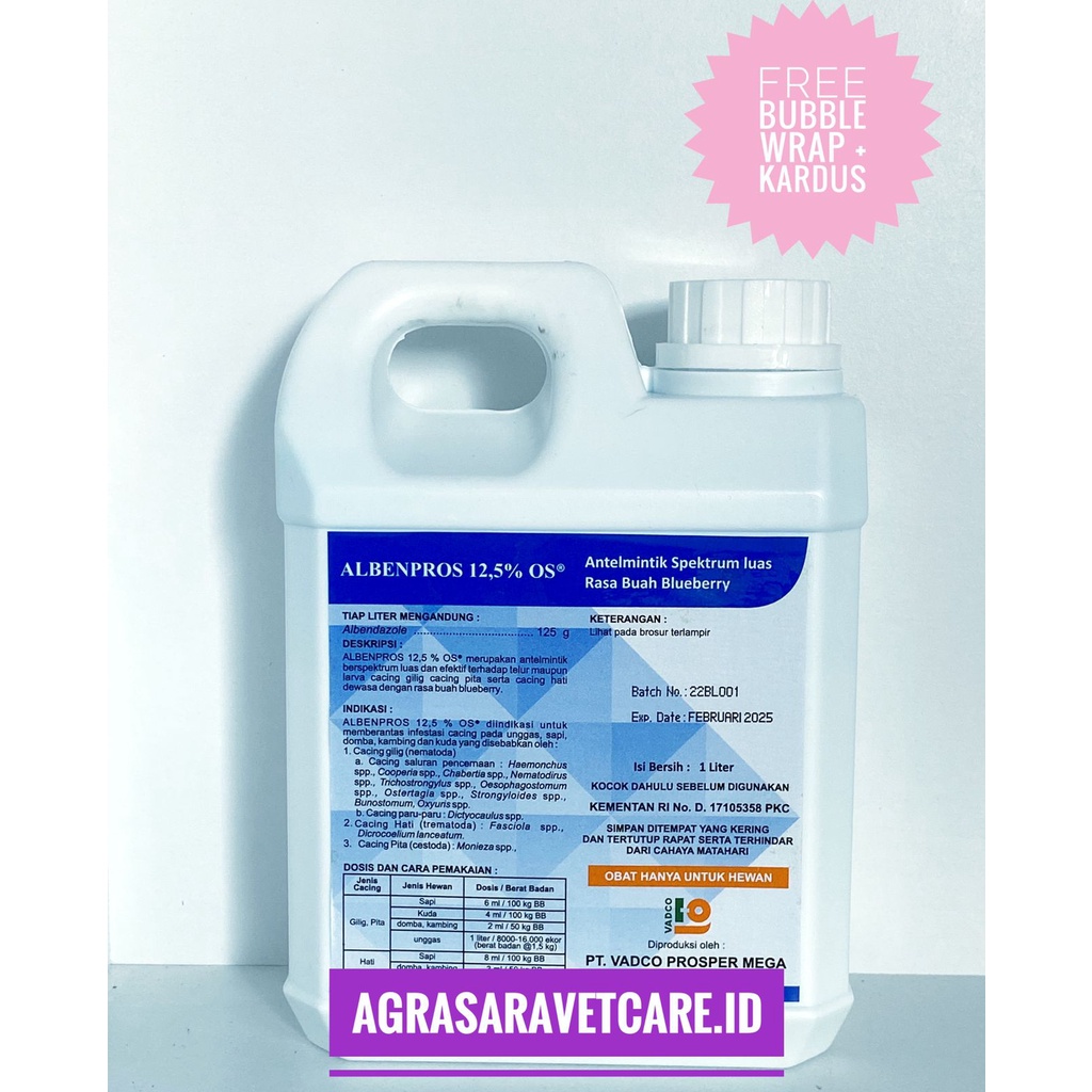 Jual ALBENPROS 1 LITER OS 12.5% VADCO - Obat Cacing Gilik Pita Hati ...