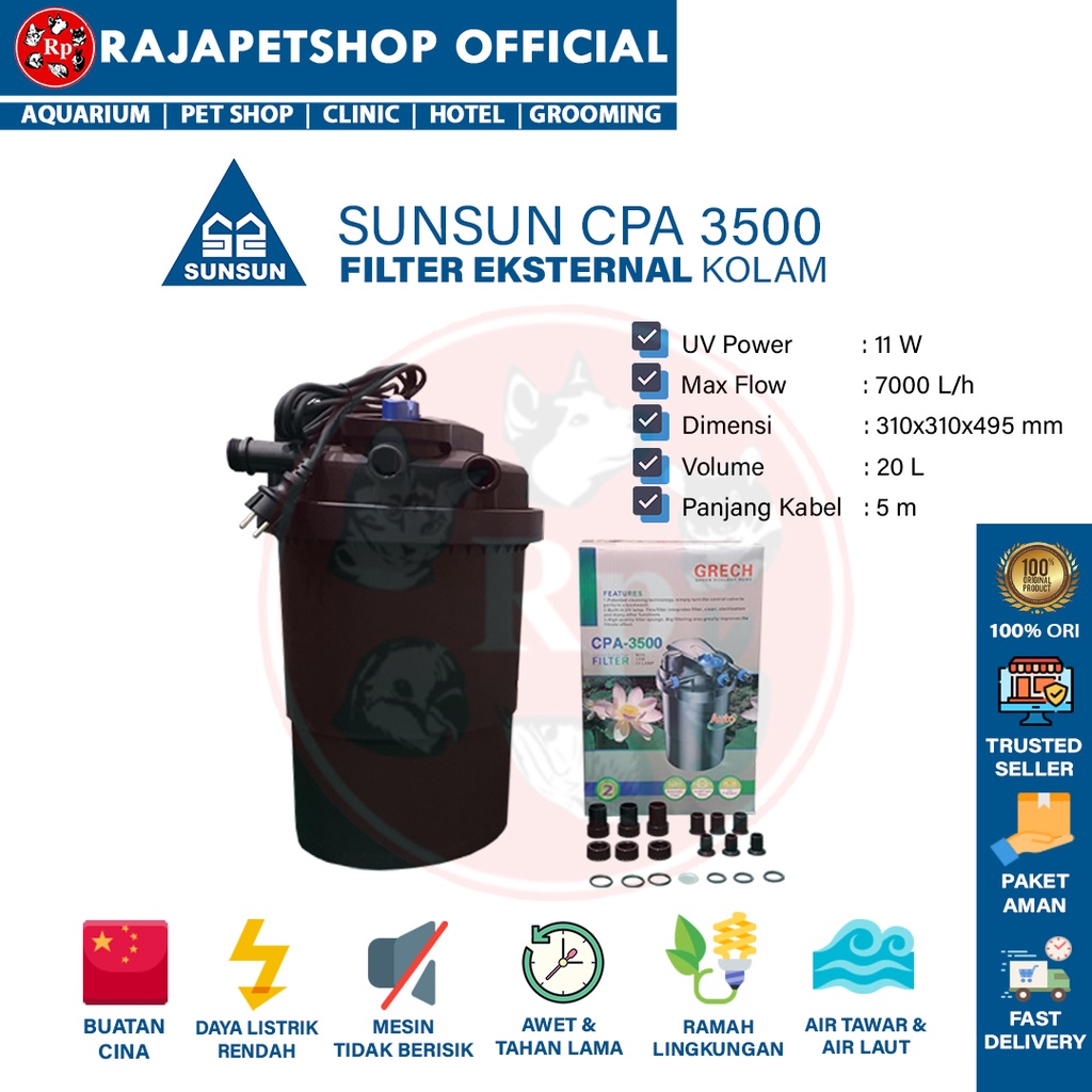 Jual ( EXTERNAL FILTER ) SUNSUN CPA 3500 CANISTER EKSTERNAL FISH POND KOLAM IKAN AQUARIUM ...