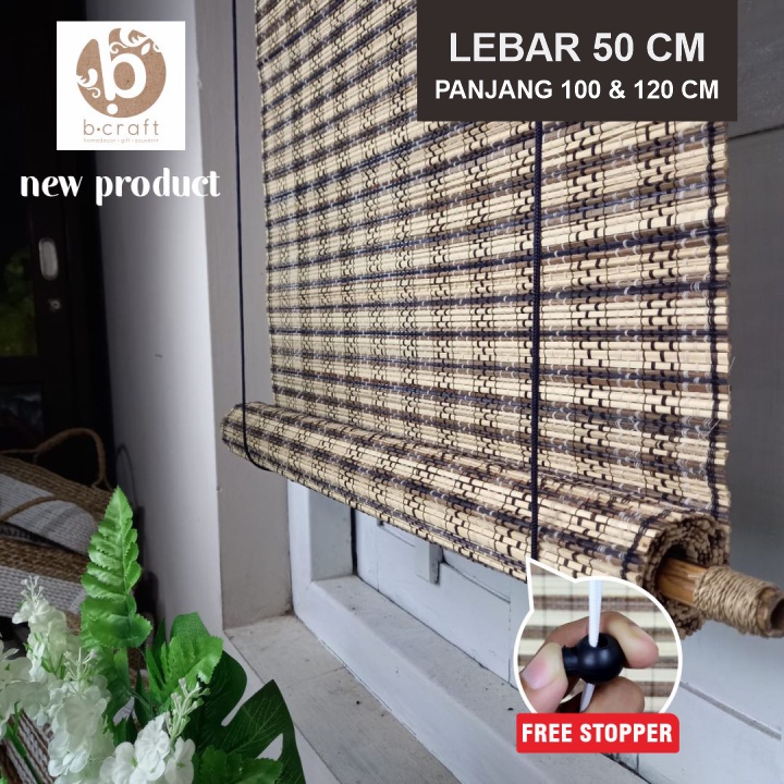 Jual Tirai Gulung Bambu Mix Lidi Tenun Motif Macan Lebar 50, Panjang 100, 120 dan 150 cm ...