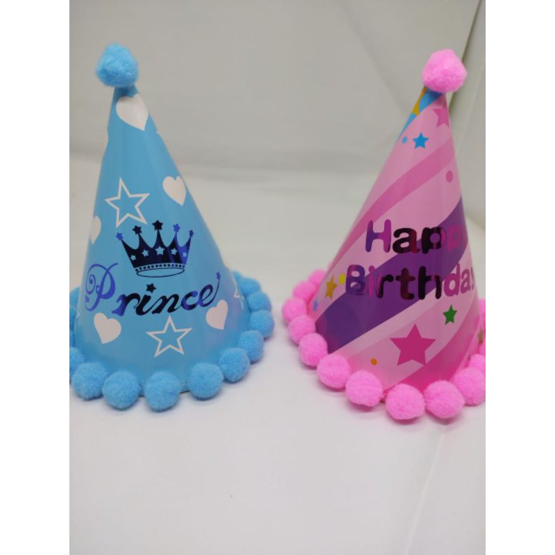 Jual TOPI ULANG TAHUN KERUCUT HBD POMPOM STRIPES 45 / TOPI HAPPY ...