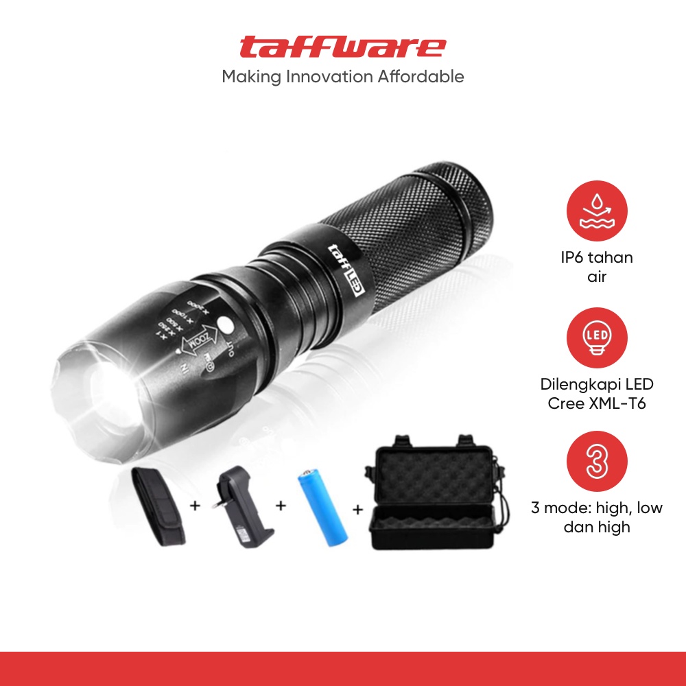 Jual TaffLED Senter Tactical LED Cree XML-T6 3000 Lumens + Baterai ...