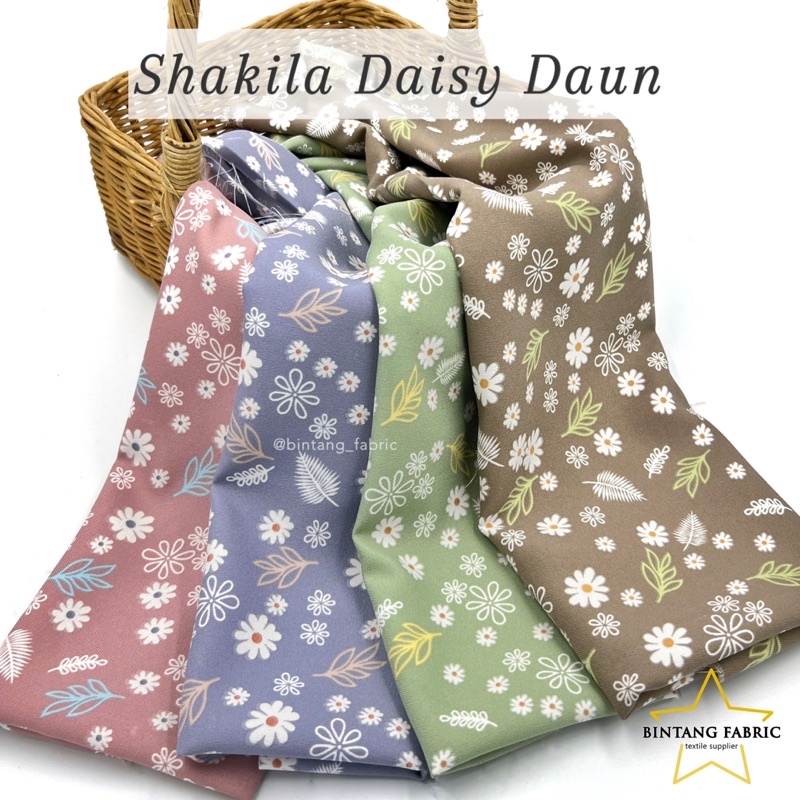 Jual Bahan Kain Baju Gamis Shakila Motif Daisy Daun 0,5 meter | Shopee ...