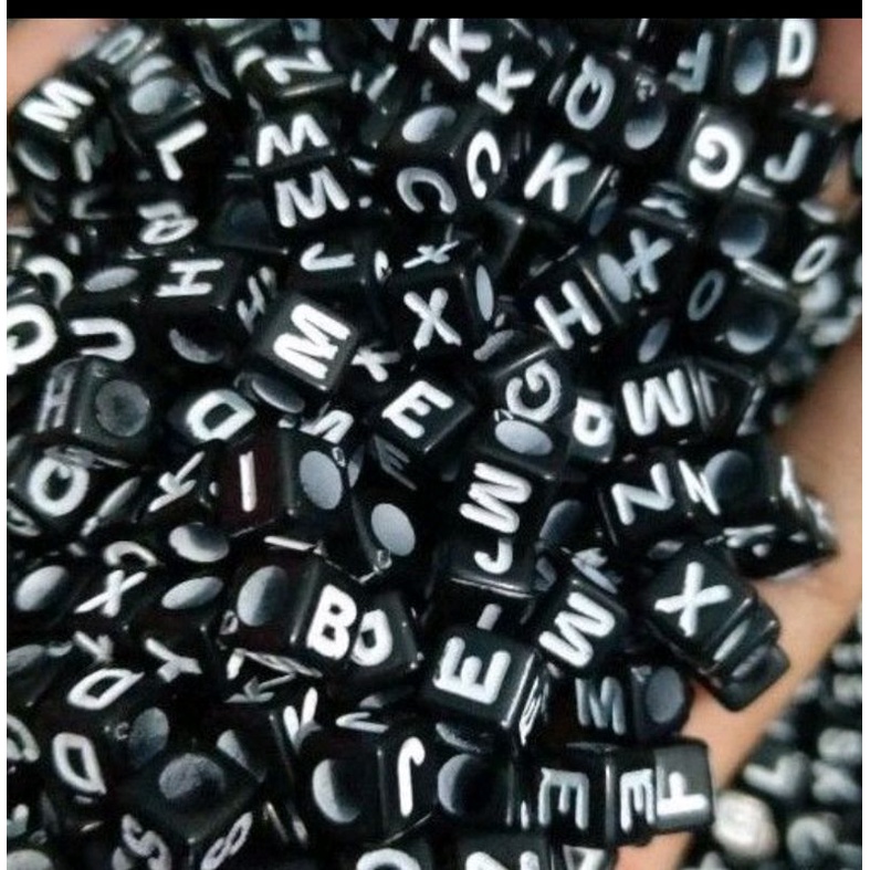 Jual [+-100]COD manik hitam kotak tulisan putih MURAH | Shopee Indonesia