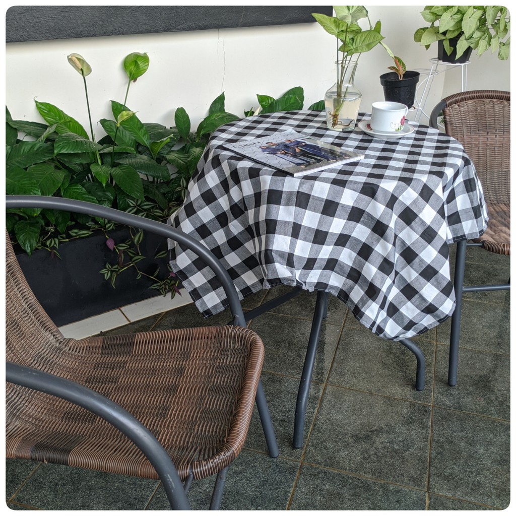 Taplak Meja Estetik Kekinian Tutup Meja Motif Kotak-kotak Bahan Katun ...