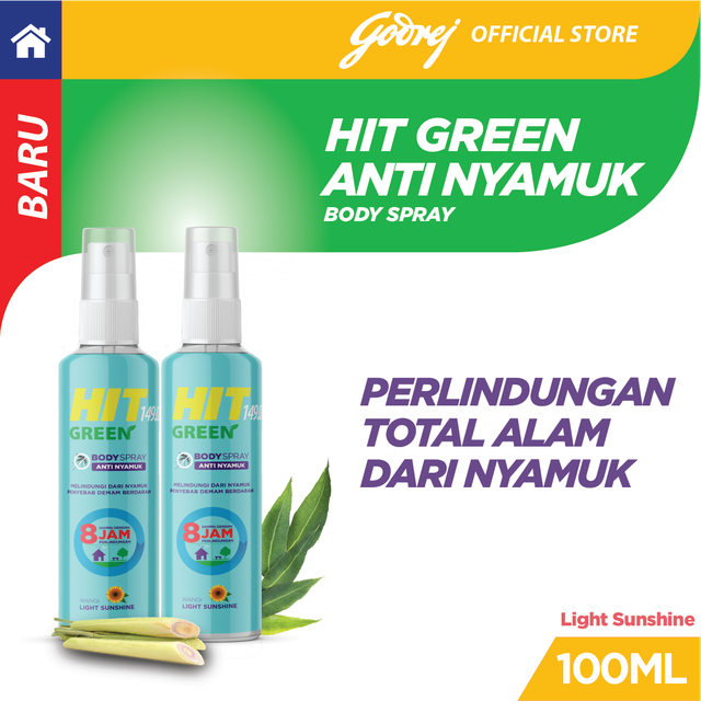 Jual HIT Green Body Spray Light Sunshine 100ml x 2 pcs - Obat Nyamuk ...