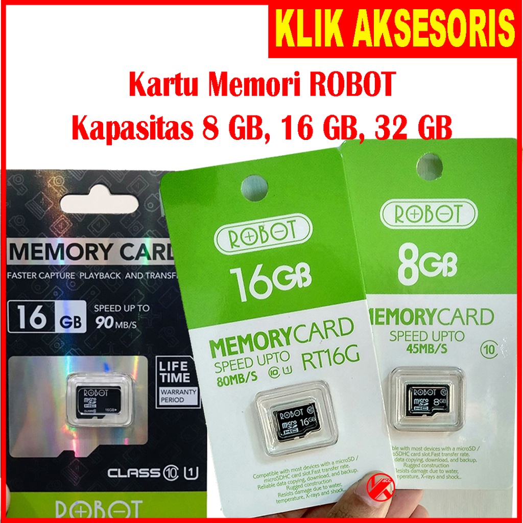 Jual Micro SD ROBOT TF 8GB 16GB 32GB Memory Card Kartu Memori MMC HP ...