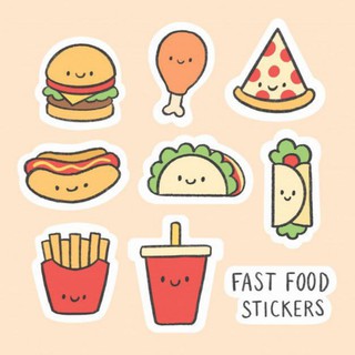 Jual stiker makanan lucu/stiker jajan/stiker cemilan/fast food stickers ...