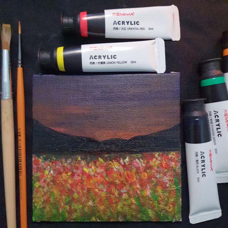 Jual Twilight Sky & Flower Field | Lukisan canvas panel kecil (10x10 ...