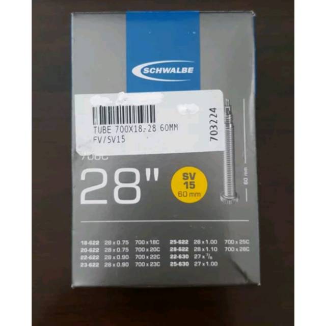 Tube ban dalam sepeda balap roadbike schwalbe 28" 700 x 18 28 FV SV15 60mm | Shopee Indonesia