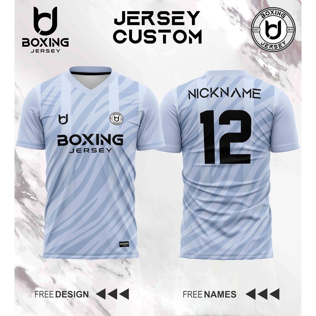 Jual Jersey Futsal Loreng White Blue Full Print Premium Dryfit Celana ...