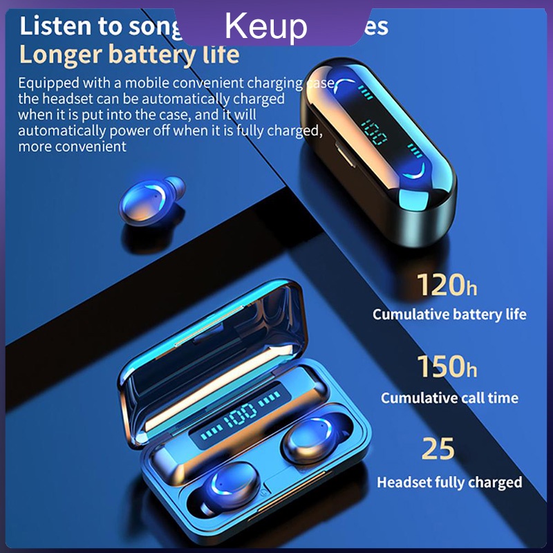 （COD）F9 TWS Headset Bluetooth 5.0 Earphone Wireless 9D HIFI Stereo ...