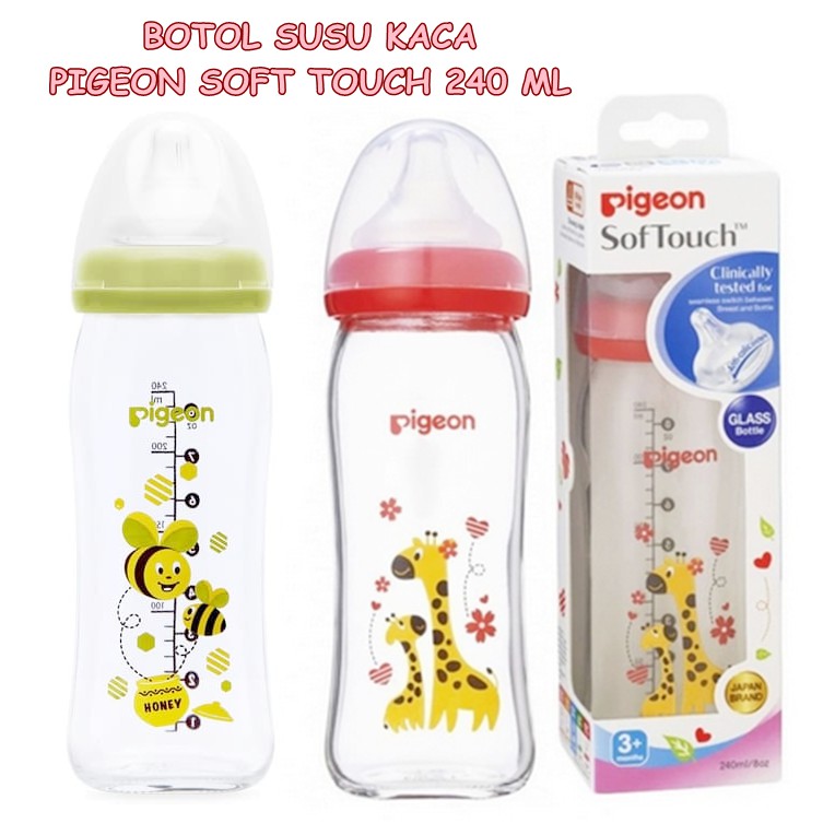 Jual BOTOL SUSU KACA PIGEON WIDE NECK SOFT TOUCH / standart neck 240ml k-8 with silicone nipple ...