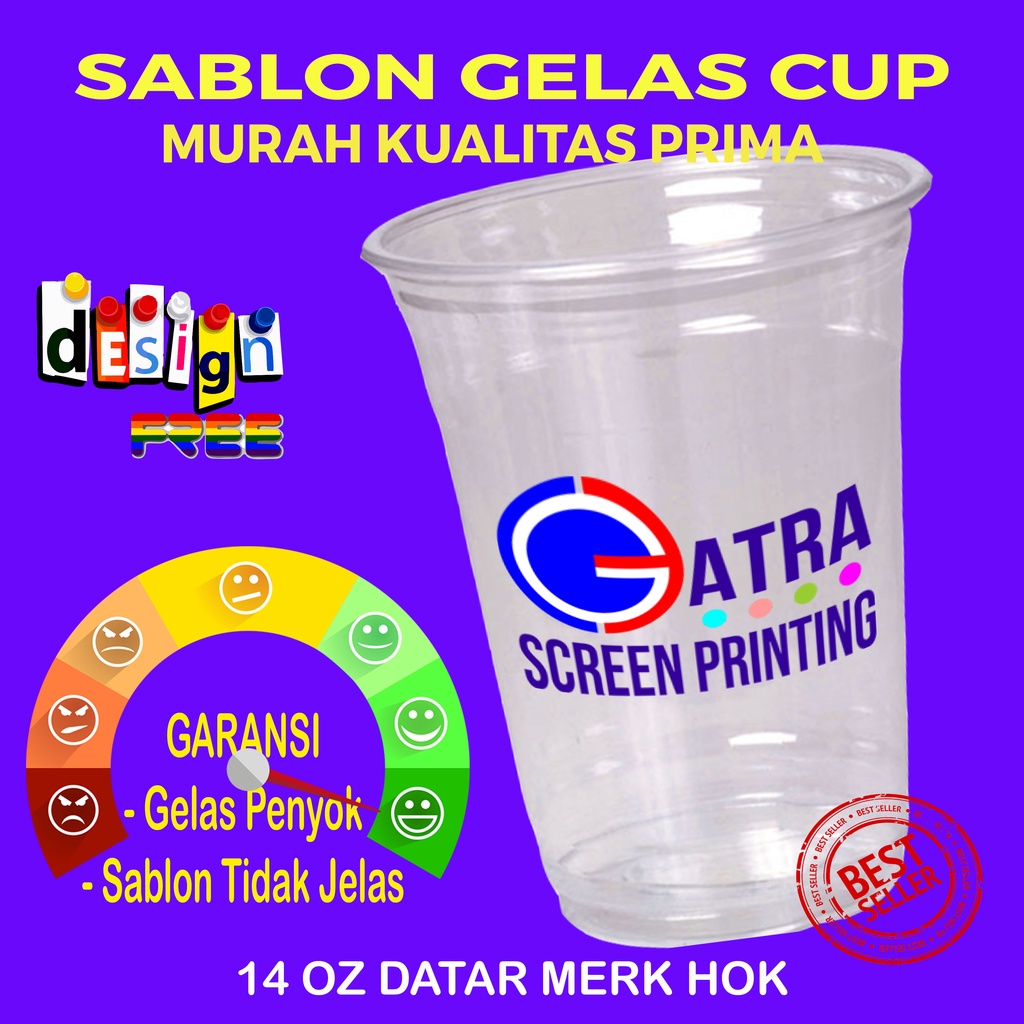 Jual Sablon Gelas Cup Datar 14 oz Merk Hok / gelas cup sablon / gelas ...