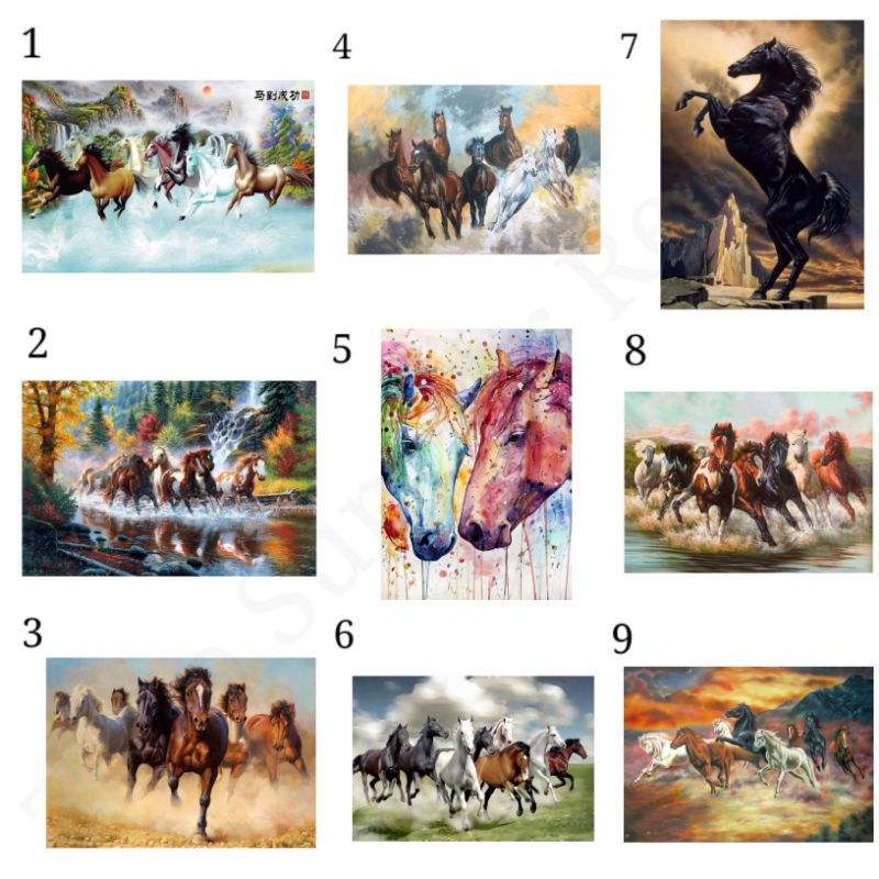 Jual Poster Delapan 8 Kuda Fengshui Lukisan China Lari Kanan Kanvas ...