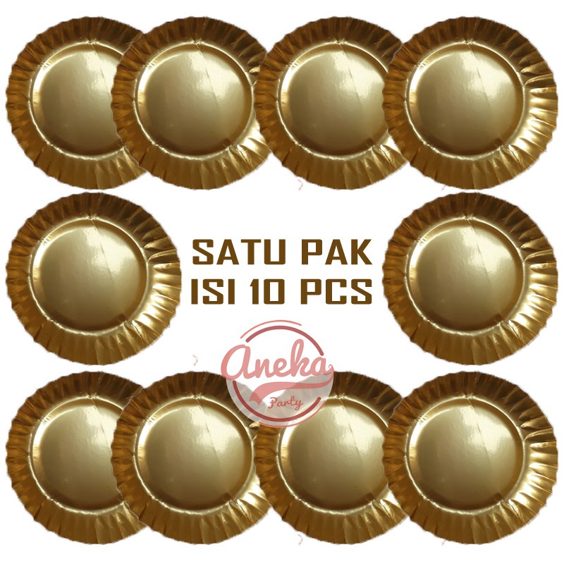 Jual piring kue warna gold / piring kue kertas / paper plate gold / piring kertas kue ulang ...