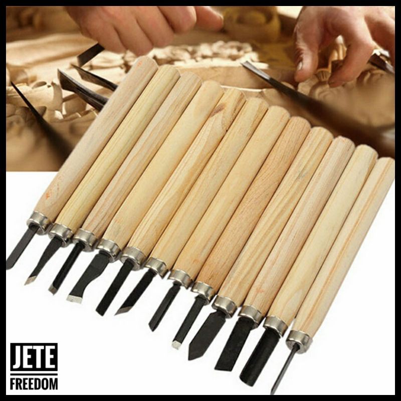Jual Pisau Ukir Alat Pahat Kayu SET 12 in 1 Tatah Serut SET 12 PCS Mata ...
