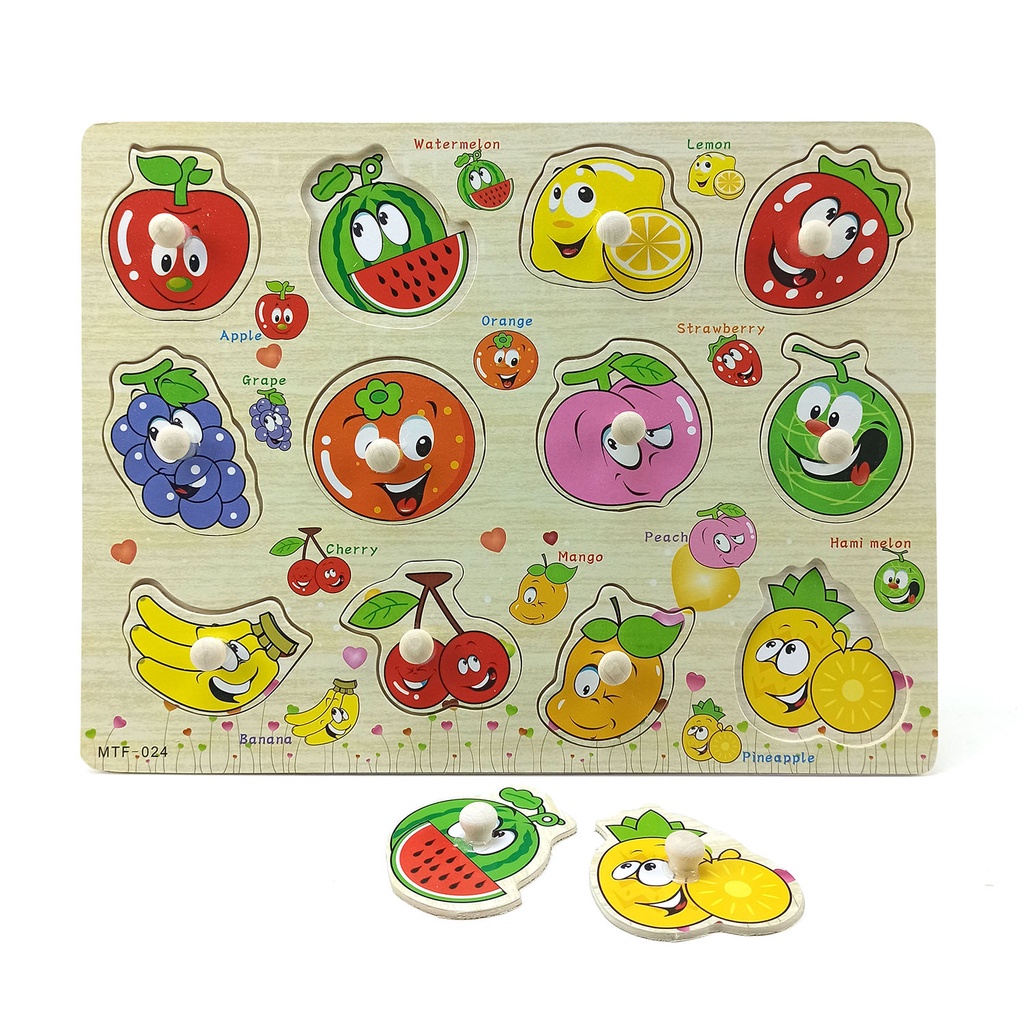 Jual Mainan Wooden Puzzle Kayu Knob Edukasi Fruit Buah Buahan | Shopee ...