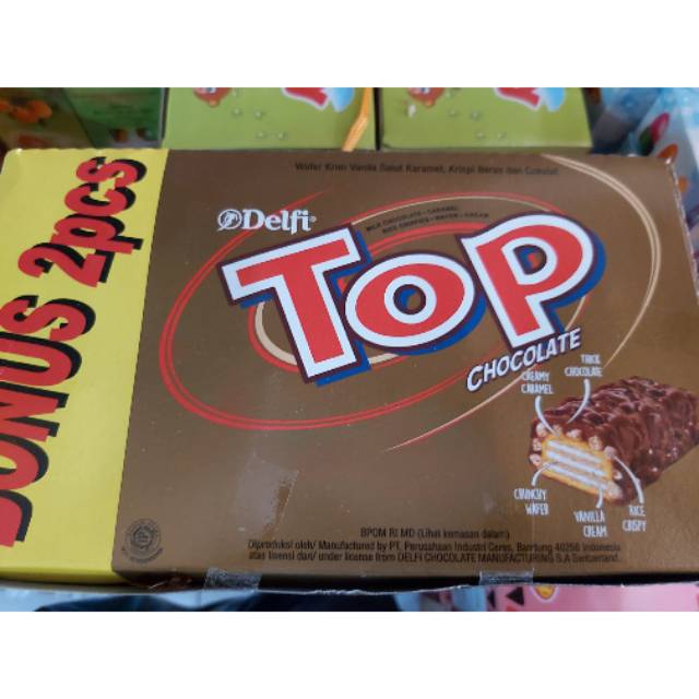 Delfi TOP wafer cokelat / strawberry / black in white 1 box isi 24 + 2 ...