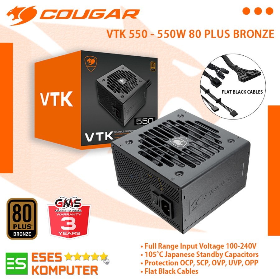 Jual PSU Cougar VTK 550 550W | 80 Plus Bronze Power Supply | Flat ...