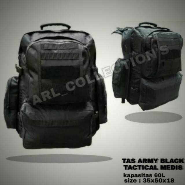 Jual Tas ransel army hitam jumbo/tas ransel model medis 60L/tas ransel ...