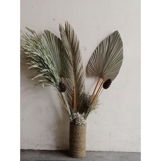 Jual Paket Bunga Kering+Pot Mendong+Daun Palem Kering Rustic Aesthetic ...