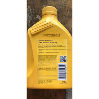 Jual OLI MESIN MOTOR MATIC SHELL KUNING 800 ML AX5 10W-30 ORIGINAL ...