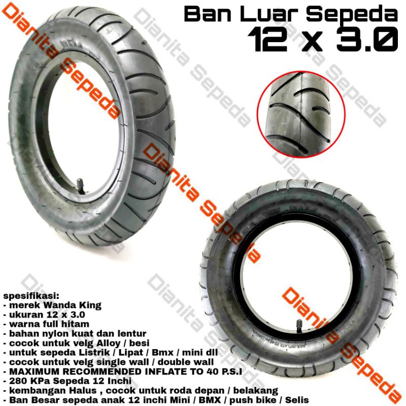 Jual Ban Luar 12 x 3.0 Jumbo Besar Sepeda Anak BMX Mini Selis Listrik Push Bike 12 inchi wanda ...