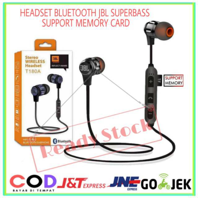 Headset Bluetooth JBL T180A PLUS SLOT MEMORY Earphone Bluetooth Sport ...