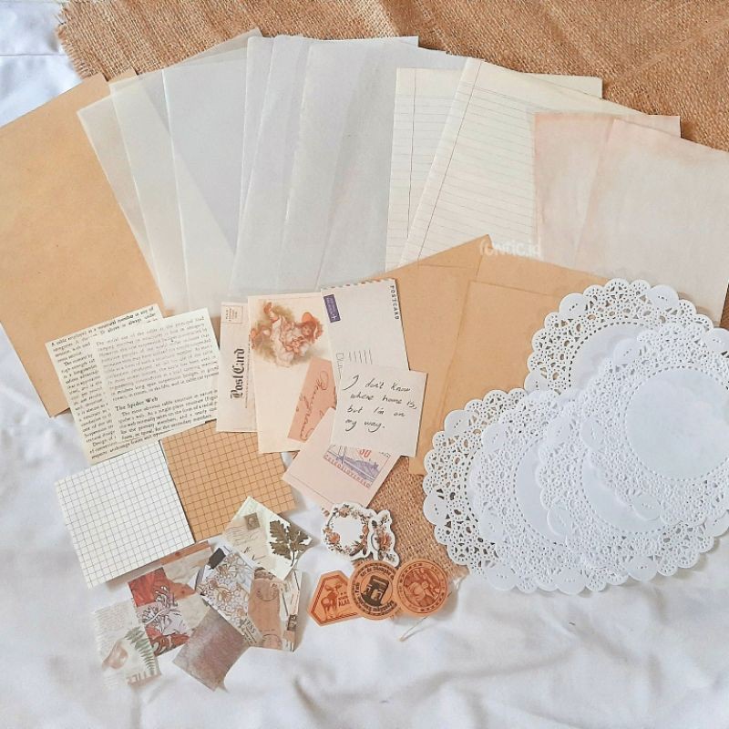 Jual [50 pcs++] Kertas Paper Bundle aesthetic vintage DIY Journal Kit ...