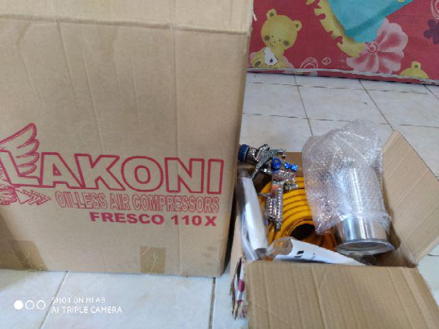 Lakoni fresco 110x compressor silent 1HP oiless kompresor spray gun ...