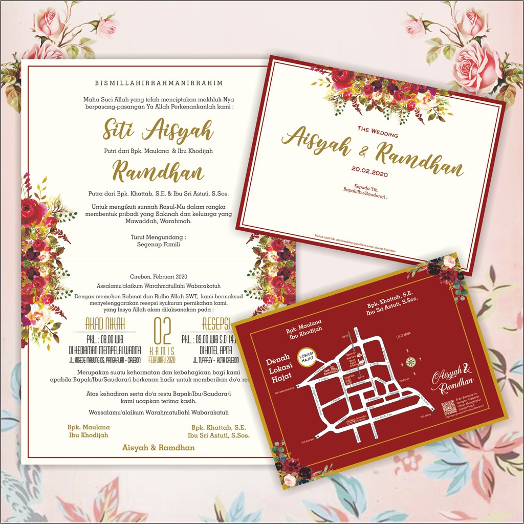 Jual UNDANGAN PERNIKAHAN TEMA MAROON FLOWER | Shopee Indonesia