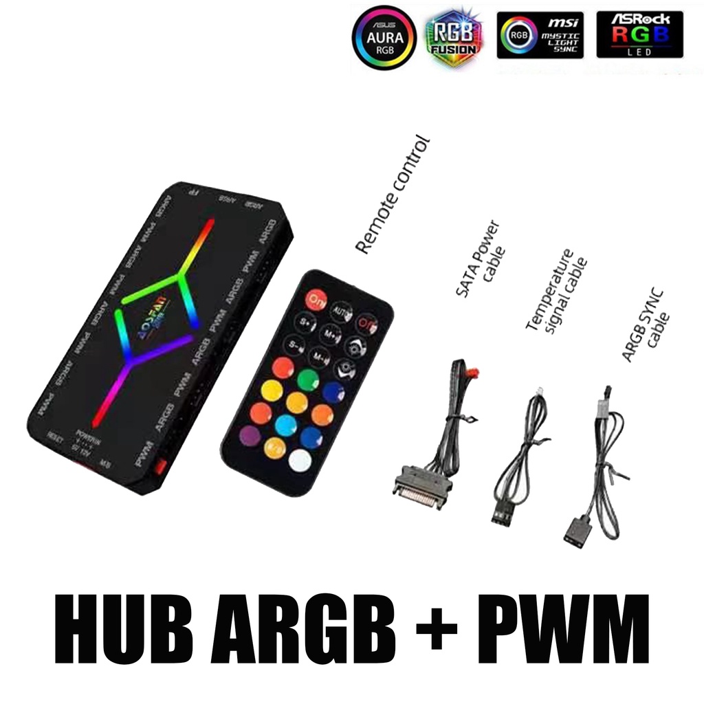 Jual HUB PWM 4PIN + 3PIN 5V ARGB + REMOTE CONTROLLER COOLER FAN CABLE ...