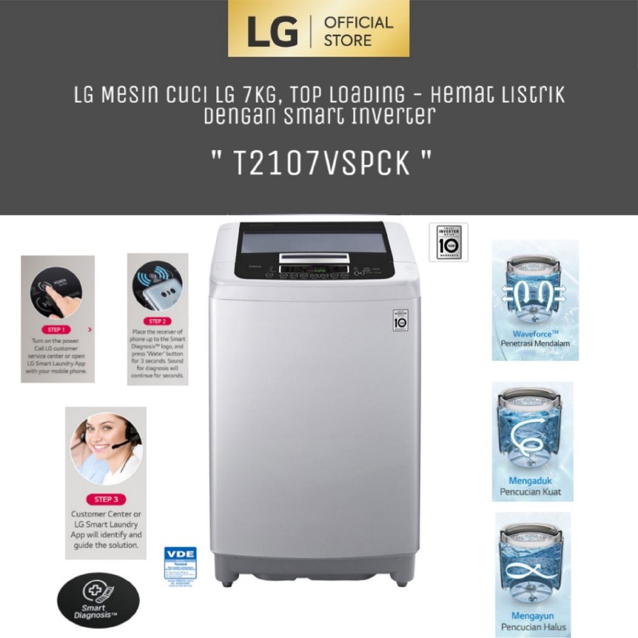 Jual LG T2107VSPCK Mesin Cuci Top Loading 7KG-Hemat Listrik | Shopee ...