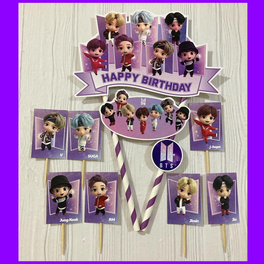 Jual cake topper tiny tan bts - cake topper bts - topper bts ungu ...