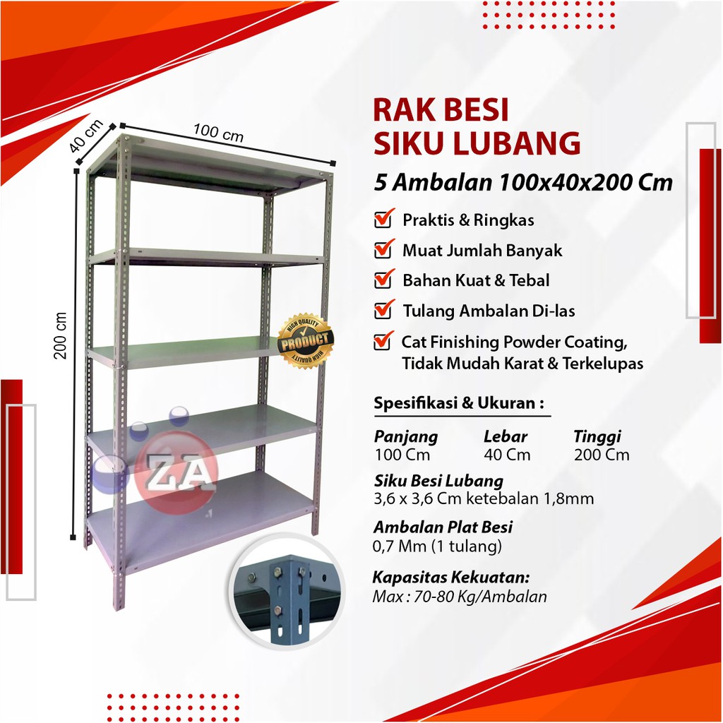 Jual Rak Besi Siku 5 Ambalan Lubang Susun Minimalis Serbaguna Gudang ...