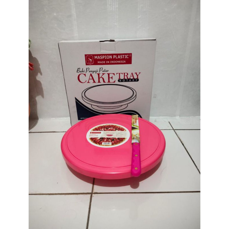 Jual baki penyaji putar/cake tray/meja kue putar+ pisau kue 2 sisi ...